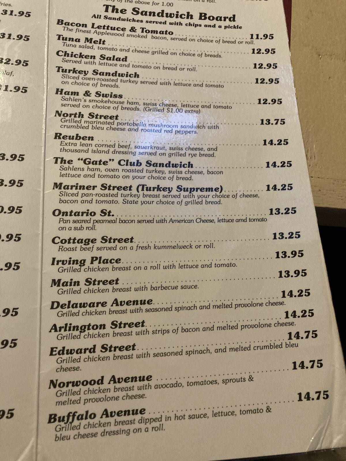 Menu at Gabriel's Gate pub & bar, Buffalo