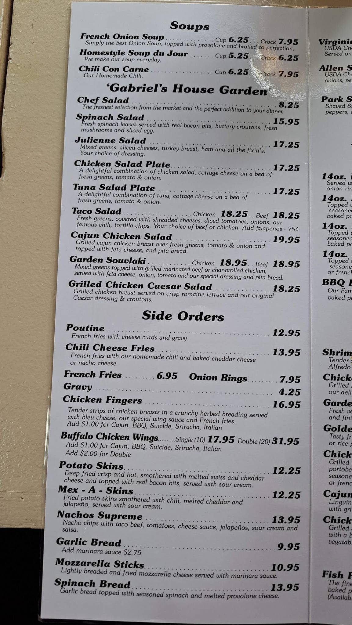 Menu at Gabriel's Gate pub & bar, Buffalo