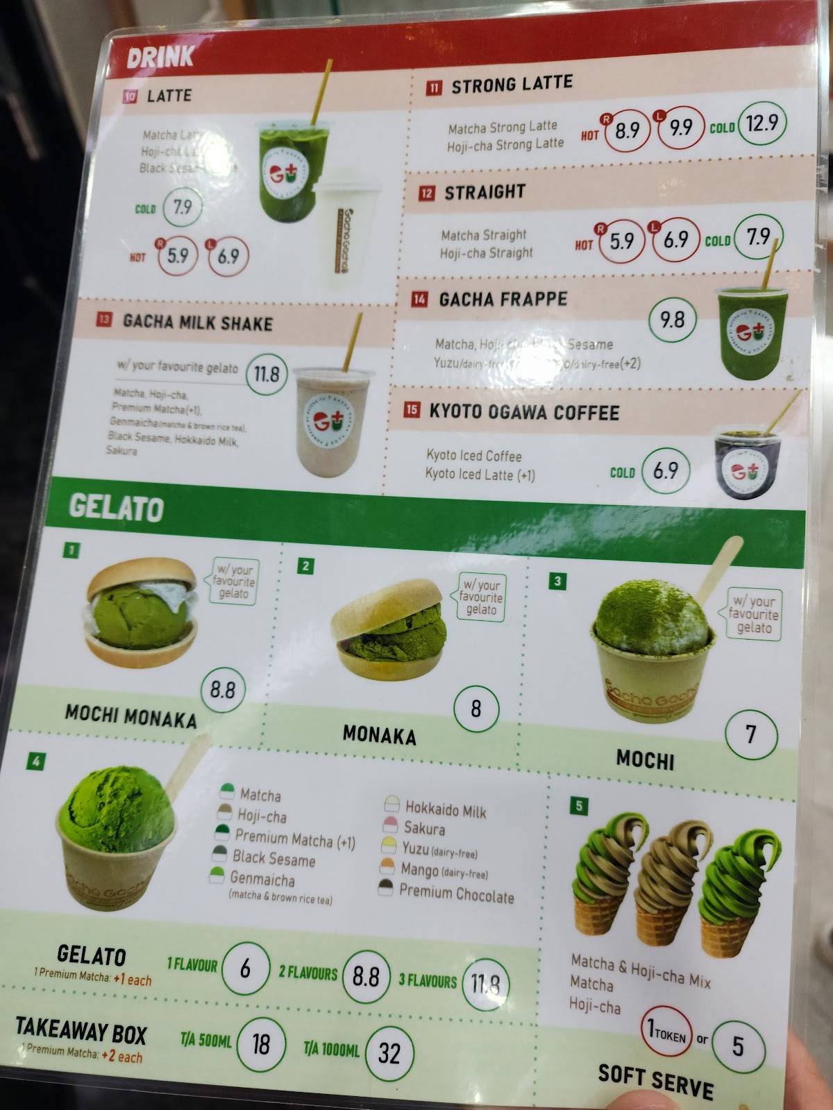 Menu at Gacha Cafe - George St, Sydney