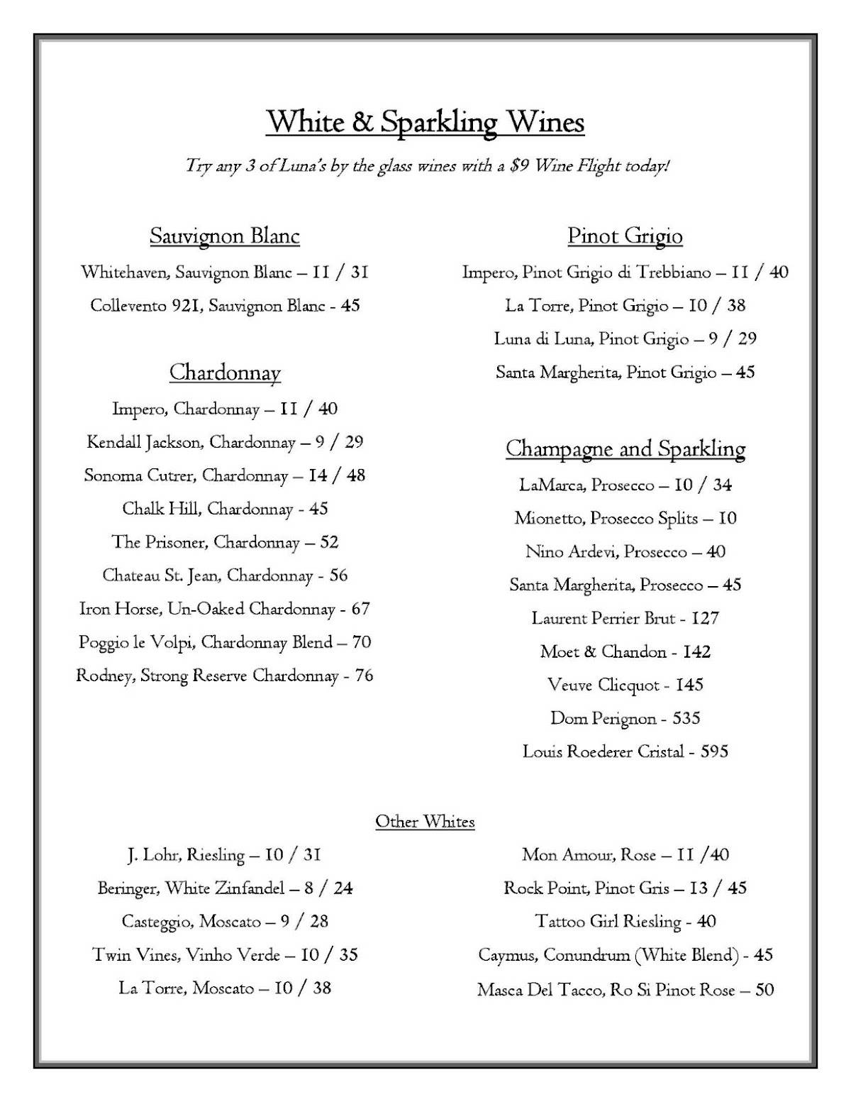 Menu at Luna's Restaurant, Gainesville