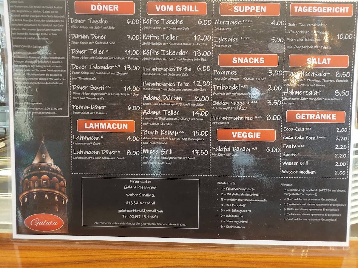 Speisekarte von Galata restaurant, Nettetal