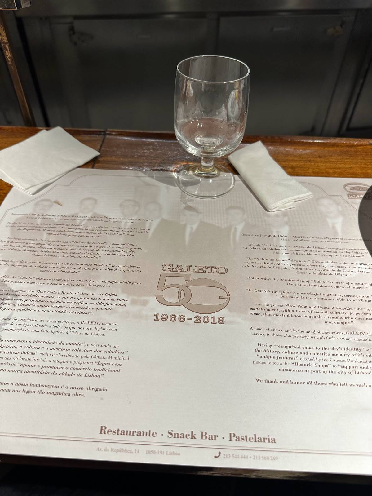Menu em Galeto restaurante, Lisboa