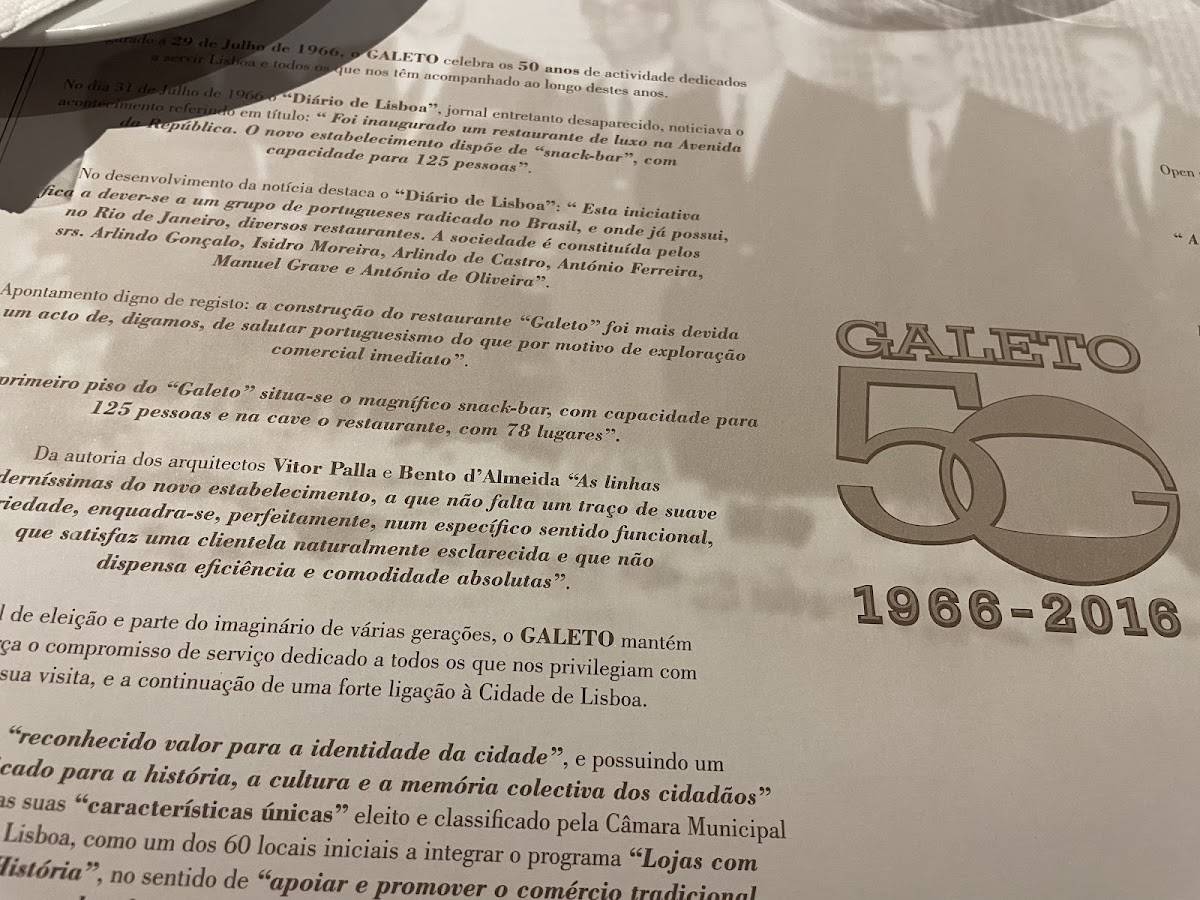 Menu em Galeto restaurante, Lisboa