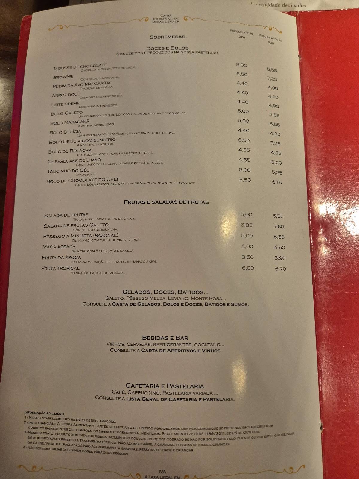 Menu em Galeto restaurante, Lisboa