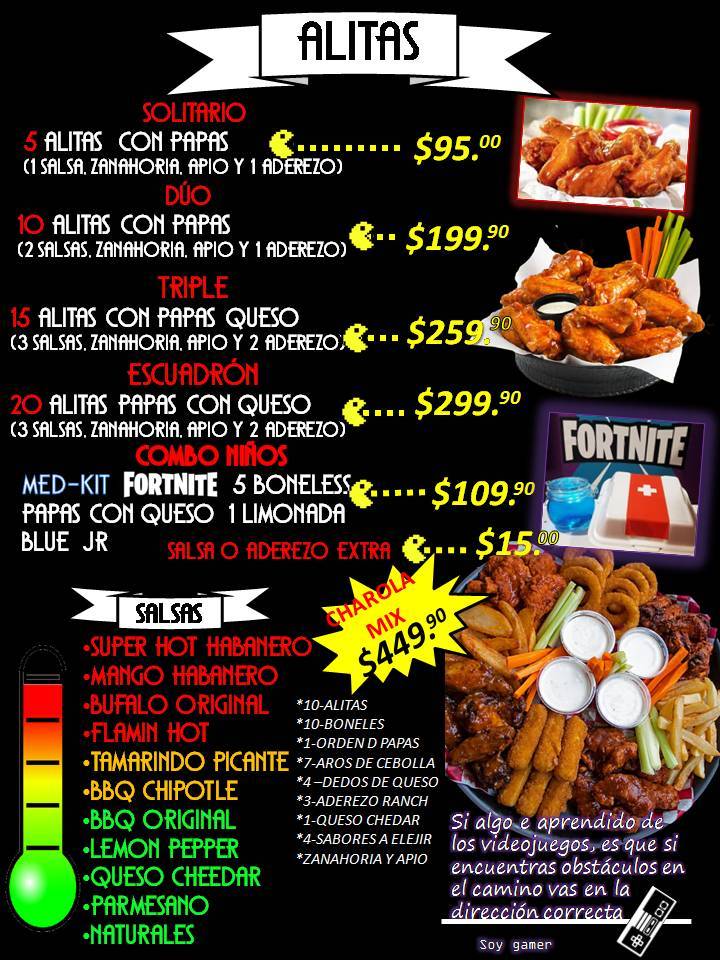 Menu at Games Wings Río Bravo restaurant, Río Bravo