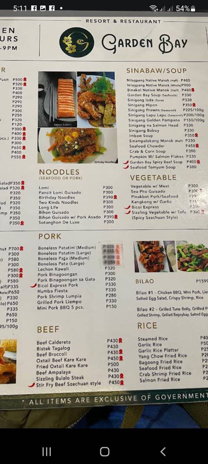 Menu at Garden Bay Restaurant & Resort, Davao City