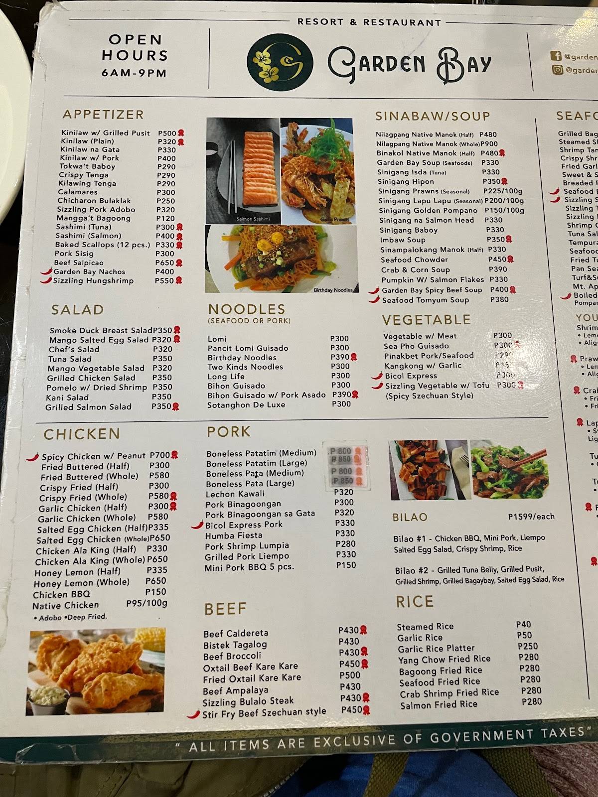 Menu at Garden Bay Restaurant & Resort, Davao City