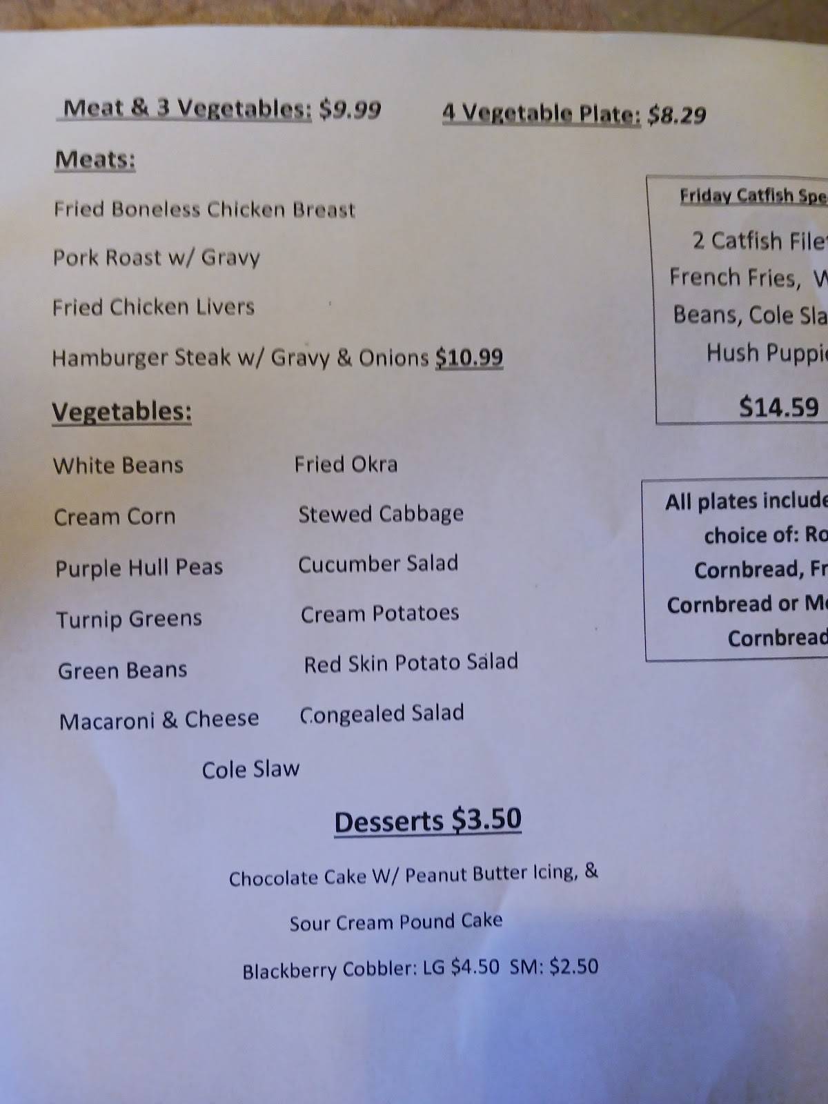 Menu at Garden Gate Café restaurant, Muscle Shoals