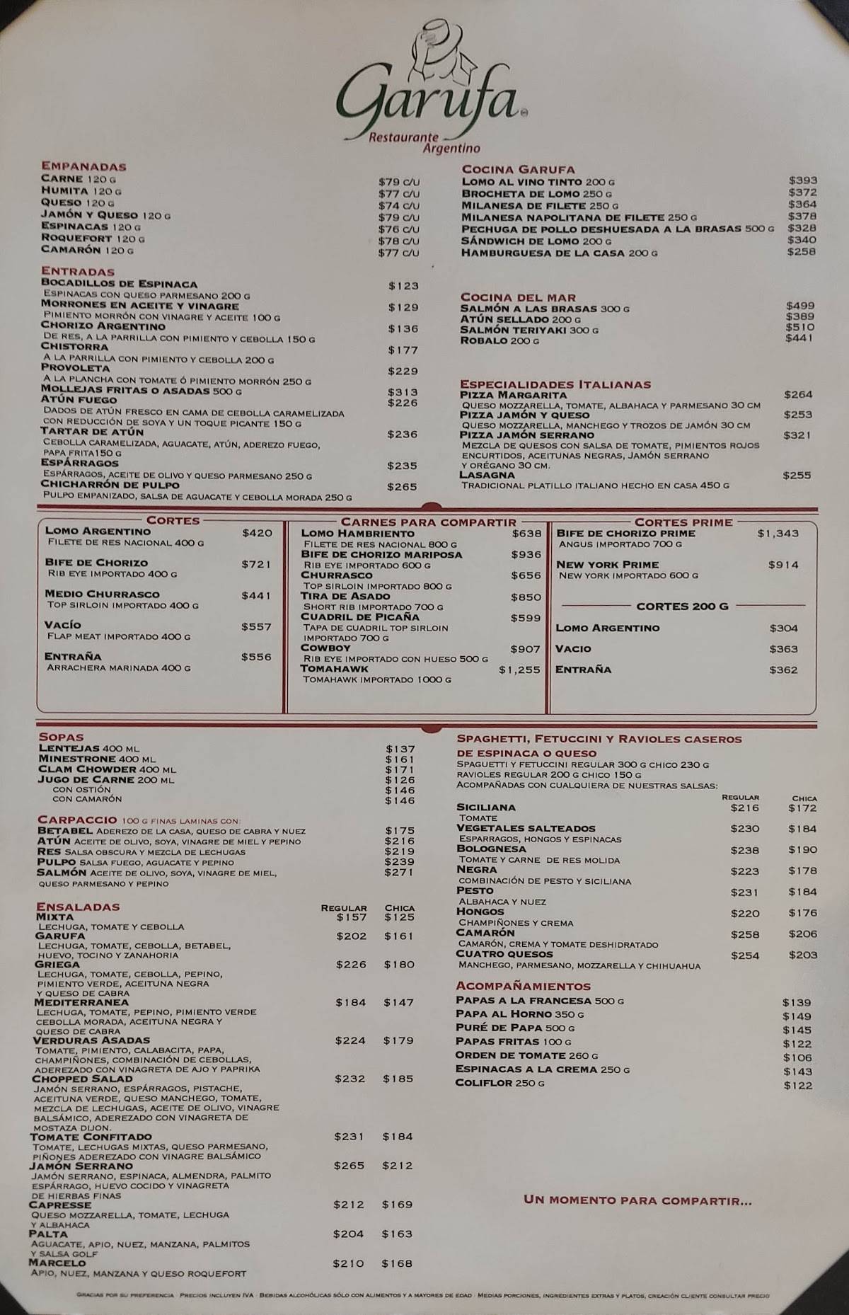 Carta del restaurante Garufa Aguascalientes Norte, Aguascalientes, Av ...