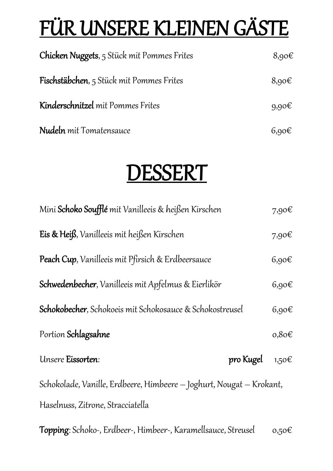 Menu at Gasthaus Ahrens Tessin restaurant, Tessin bei Boizenburg