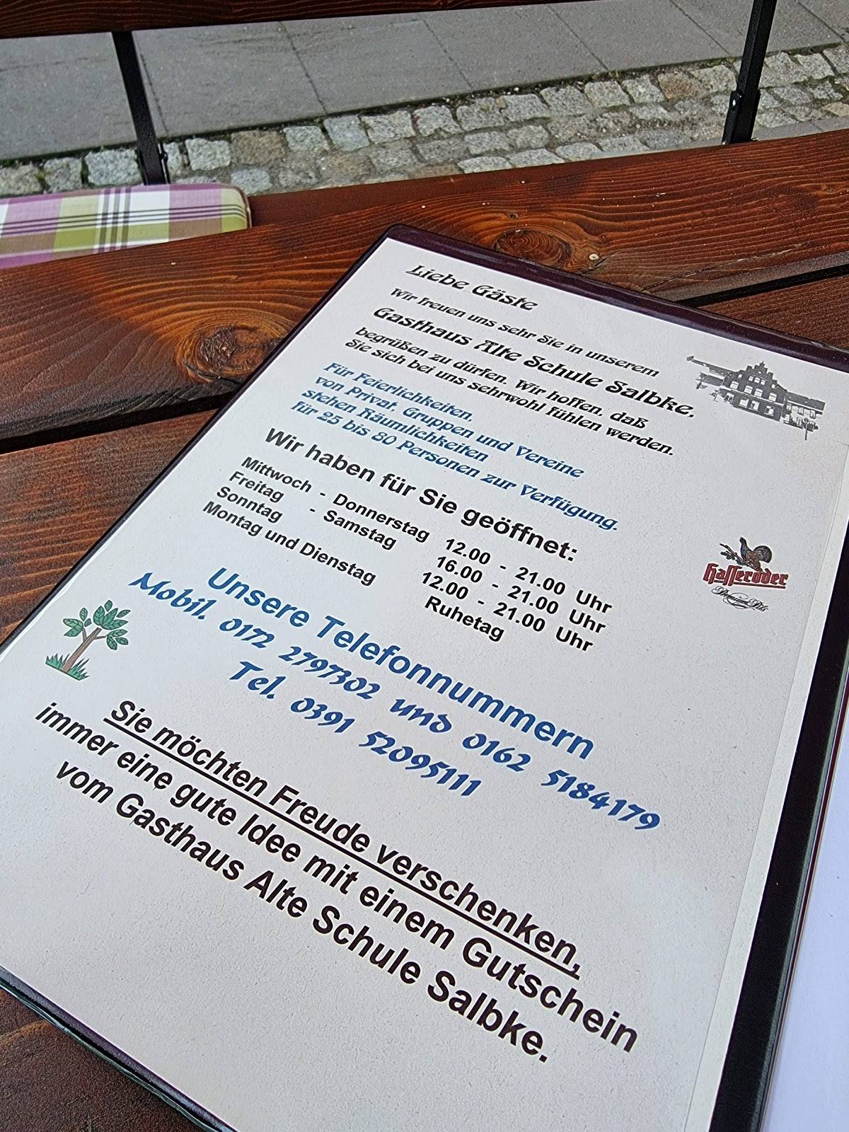 Menu at Gasthaus Alte Schule Salbke restaurant, Magdeburg