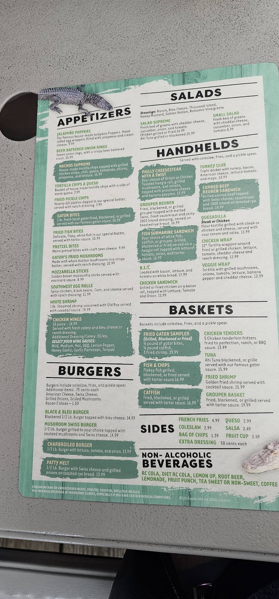 Menu at Gators Riverside Grille restaurant, Sanford