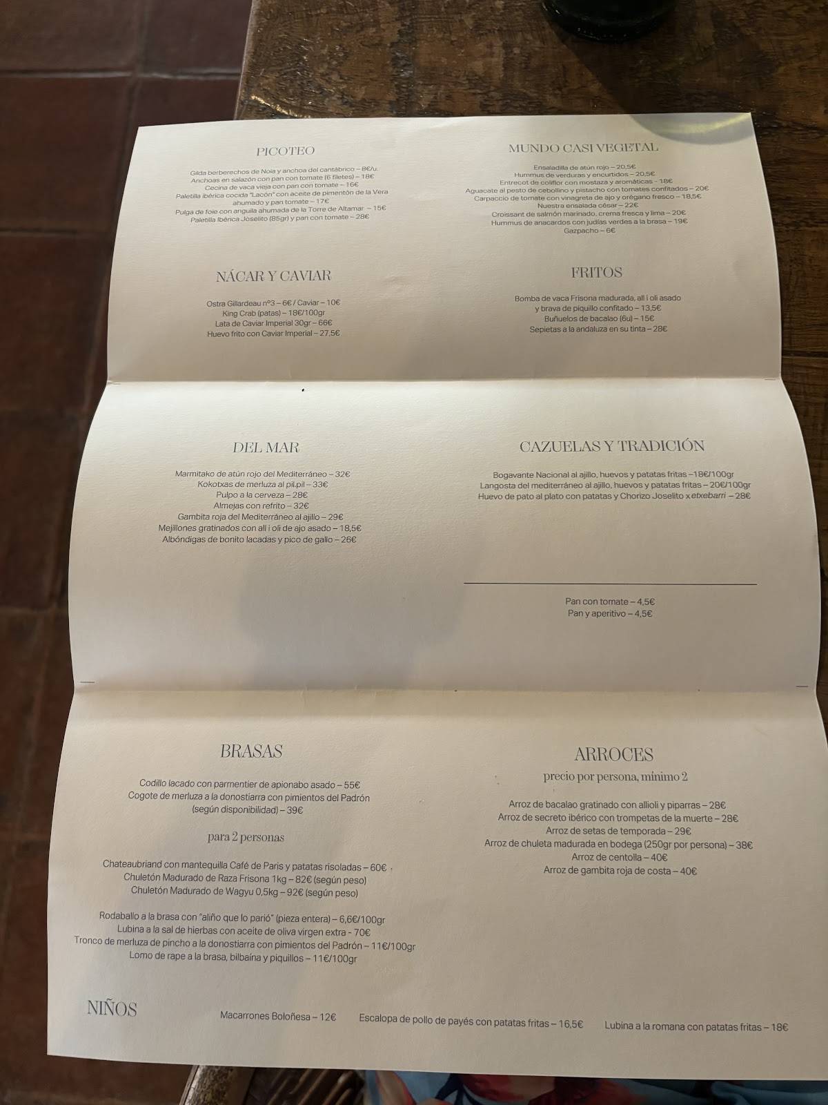 Carta del restaurante Catalina Gavà Mar, Gavà