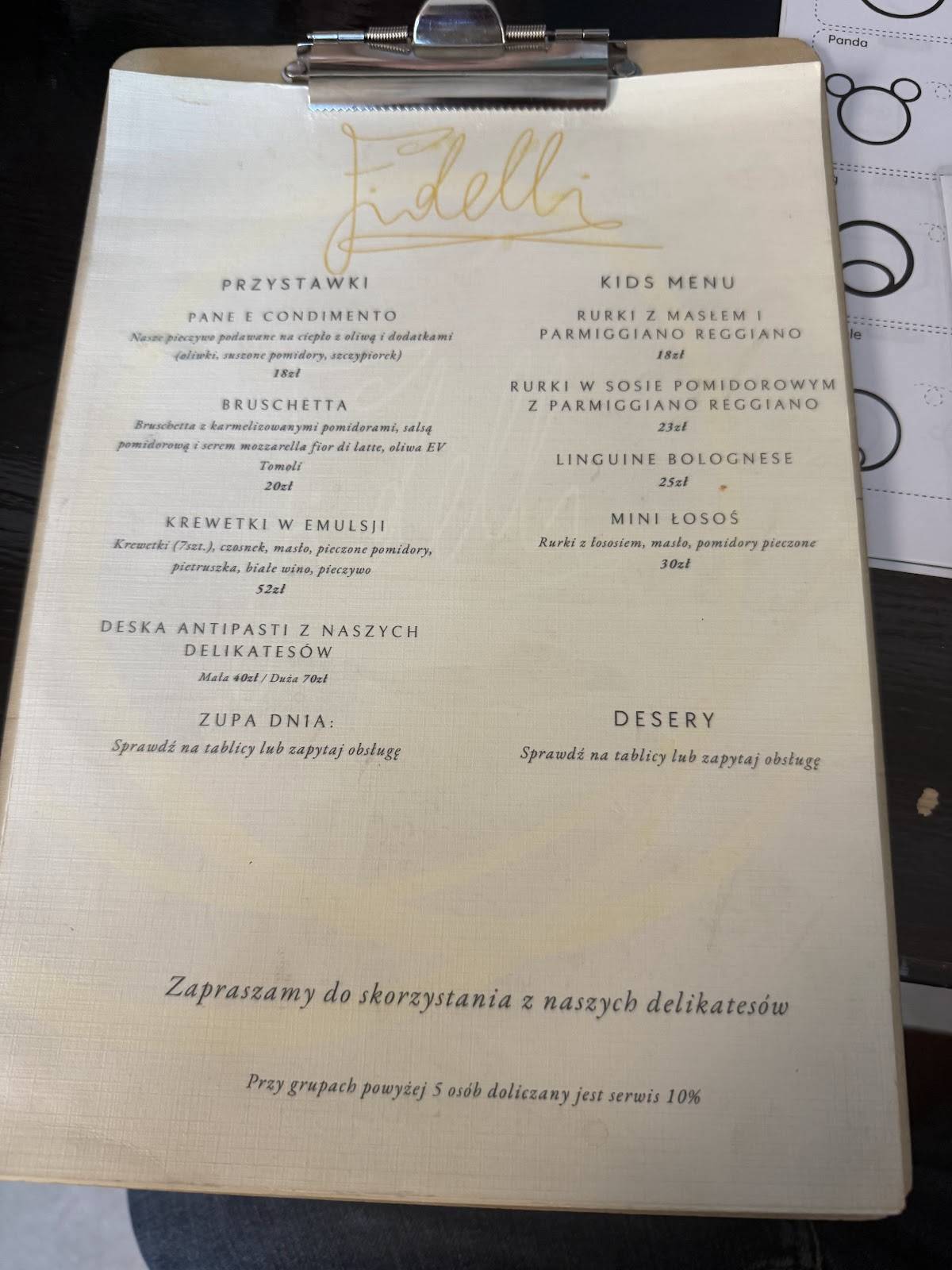 Menu at Restauracja Fidelli restaurant, Gdynia