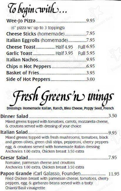 Menu at GeJo's Original restaurant, Centennial