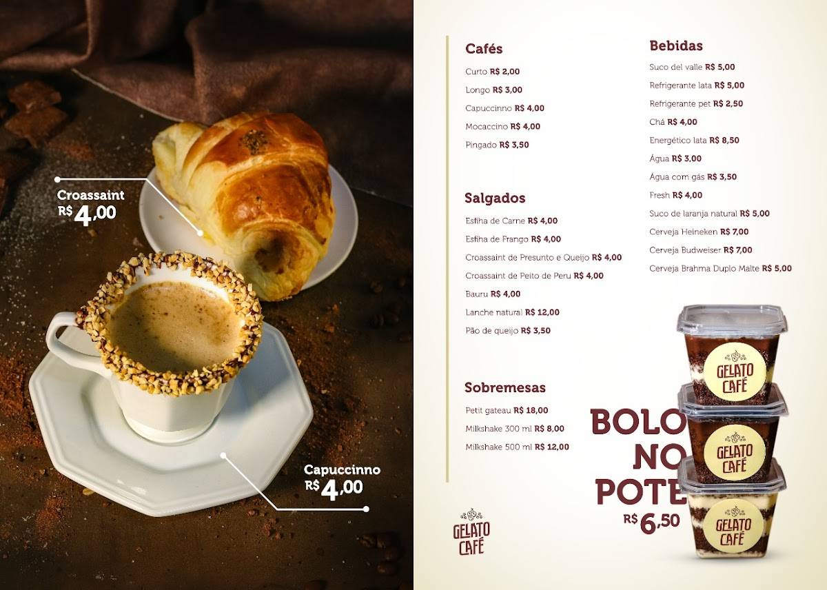 Menu at Gelato Café, Bauru