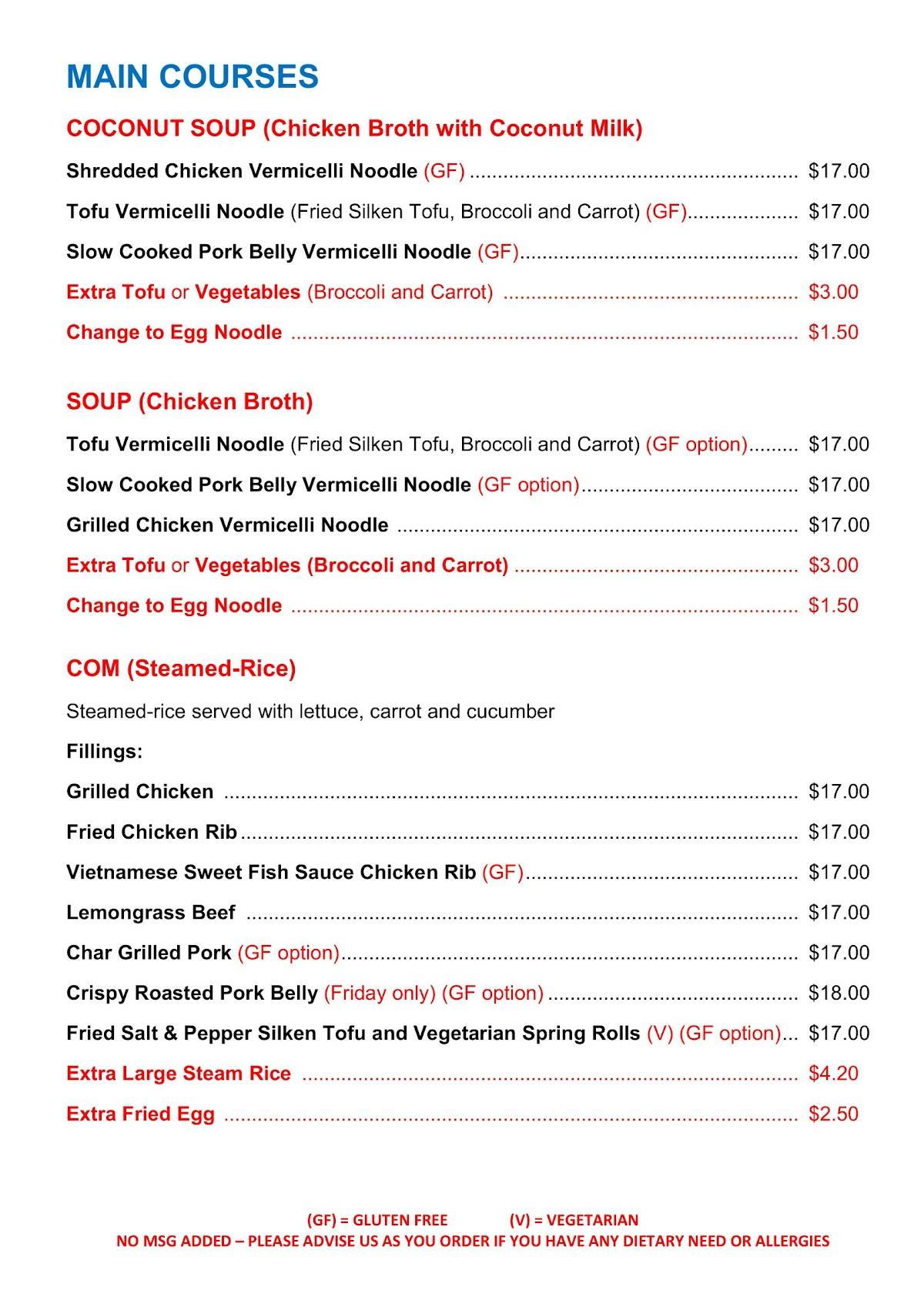 Menu at 2 fat ducks Vietnamese Cuisine restaurant, Pakenham