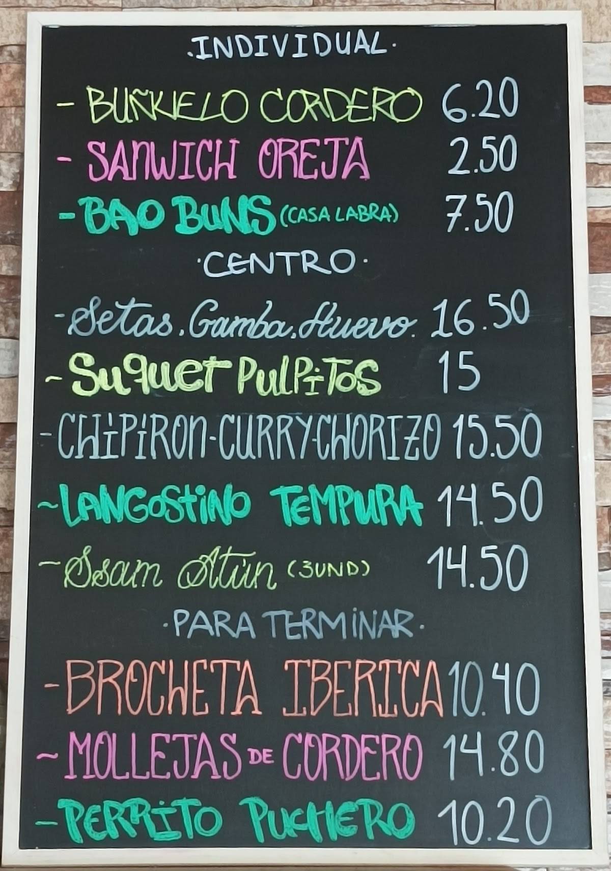 Carta de Génesis Gastrobar, Valdemoro