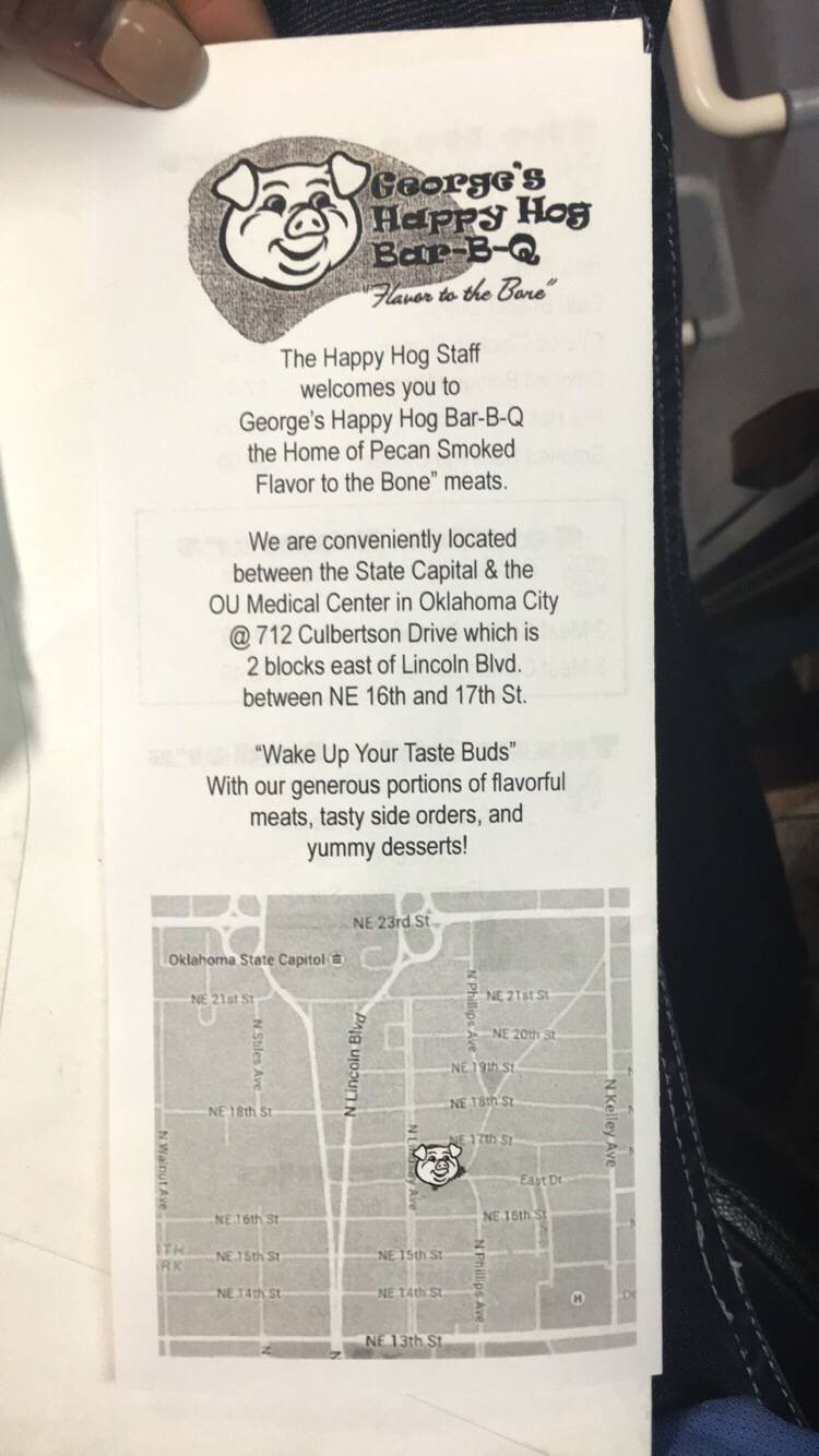 Menu at George's Happy Hog Bar-B-Q, Oklahoma City, 712 Culbertson Dr