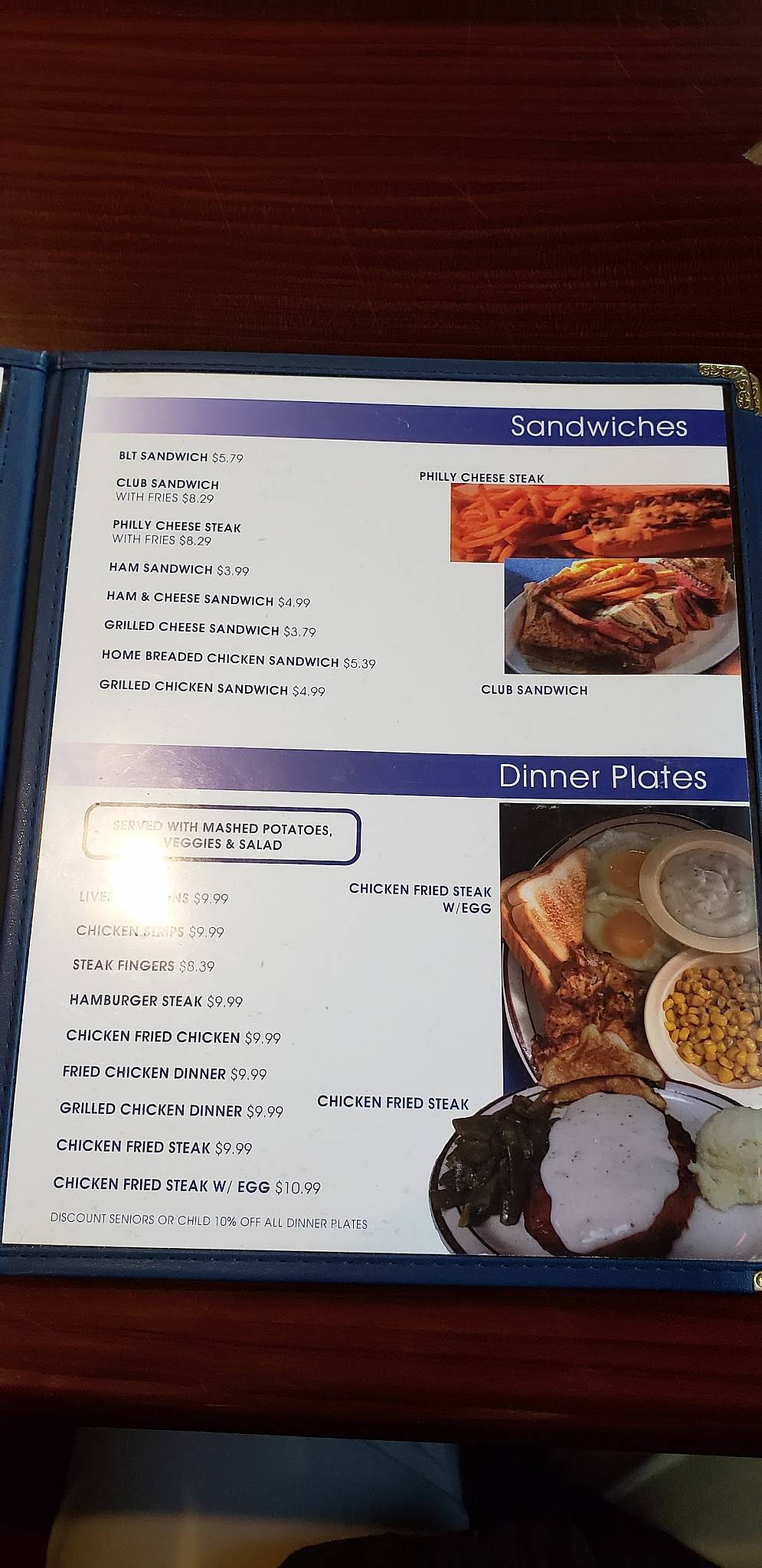 Menu at George's Restaurant, Post