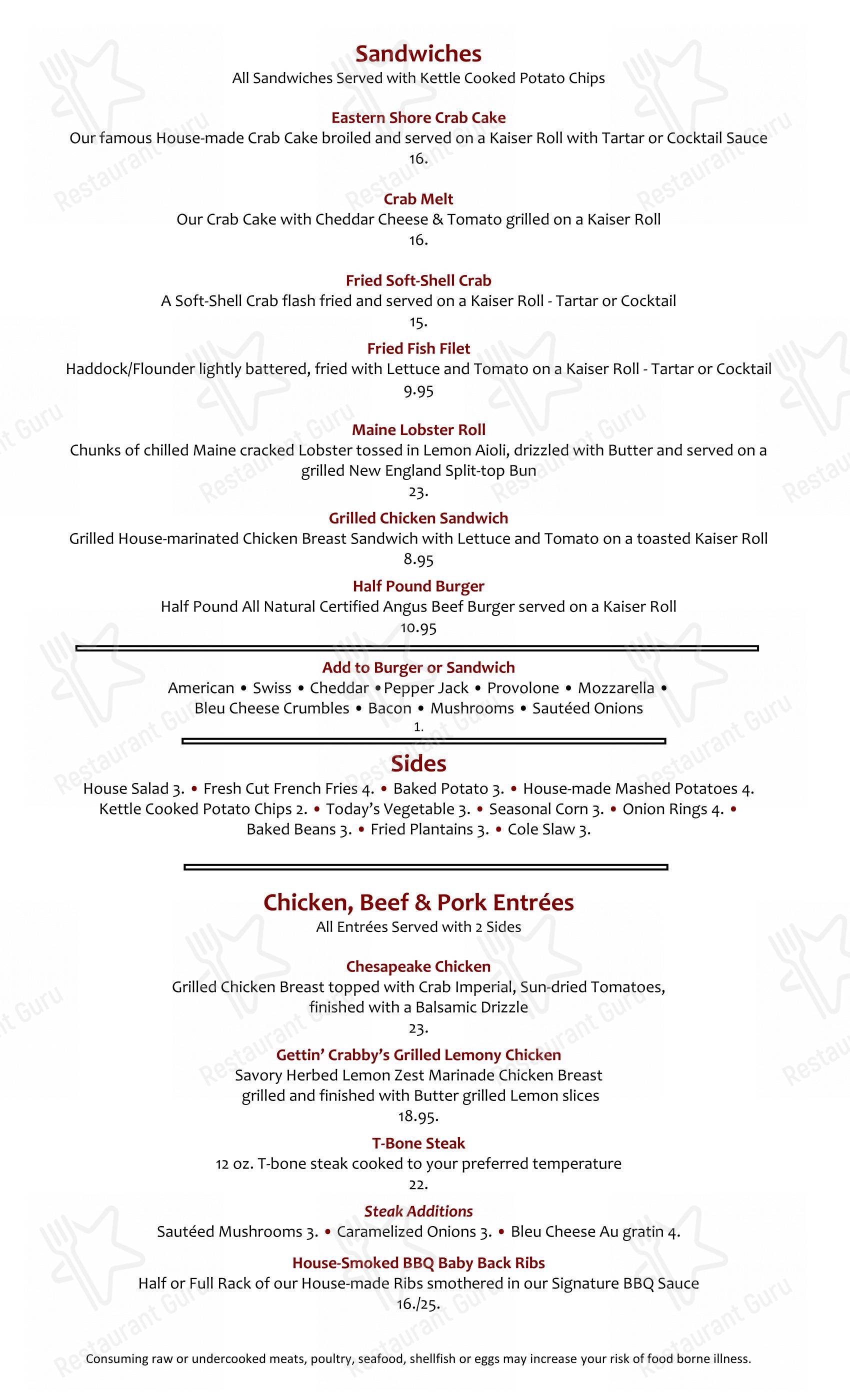 Menu at Gettin Crabby At The Crab Barn, Reading