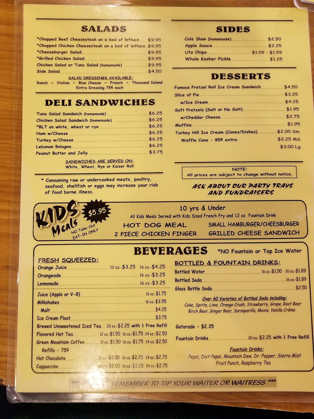 Menu at Hunt's Battlefield Fries cafe, Gettysburg