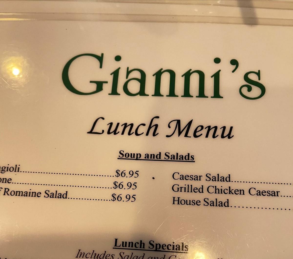 Menu at Gianni's restaurant, Pompano Beach