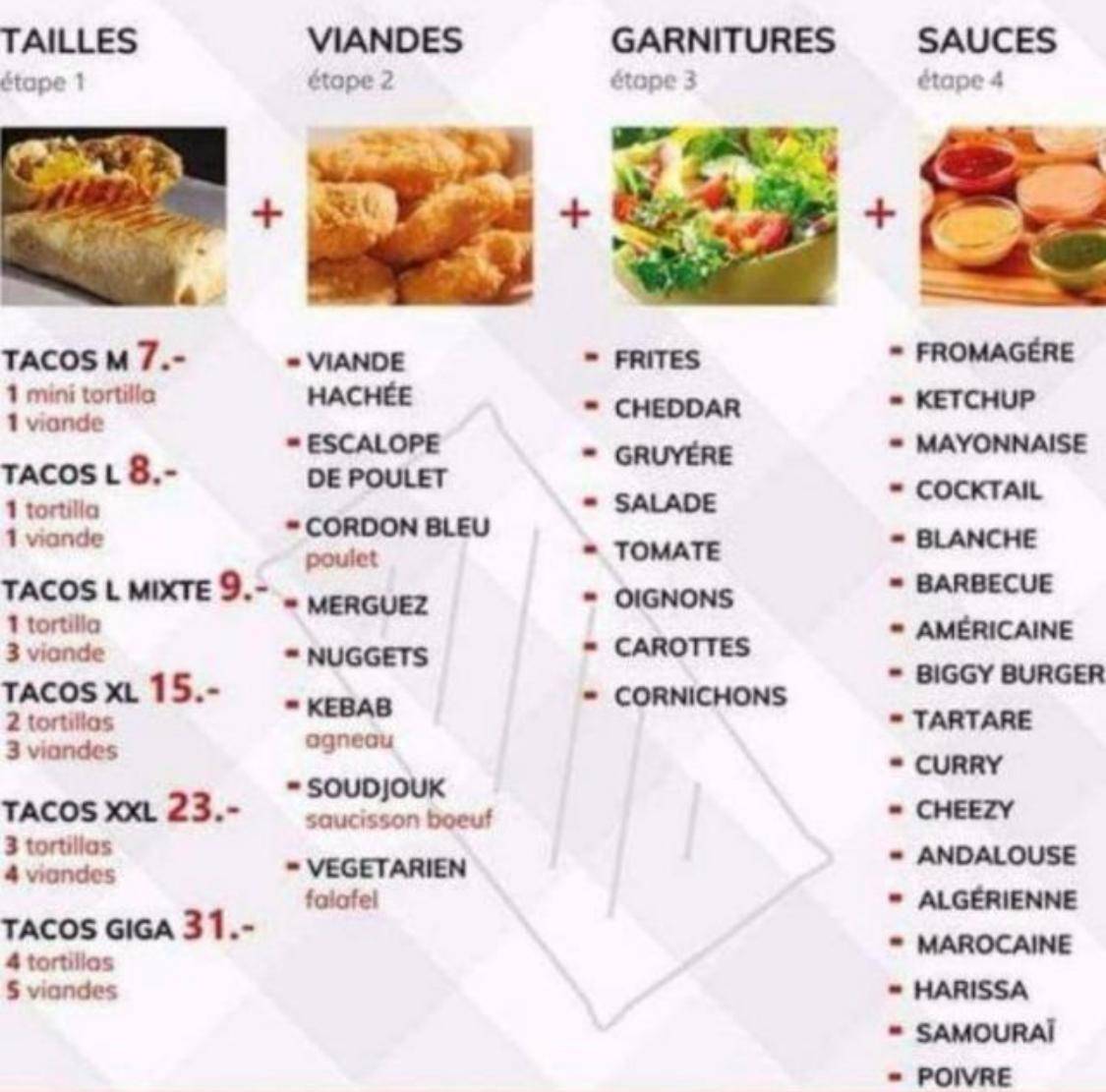 Menu da Giga Tacos Bex, Bex