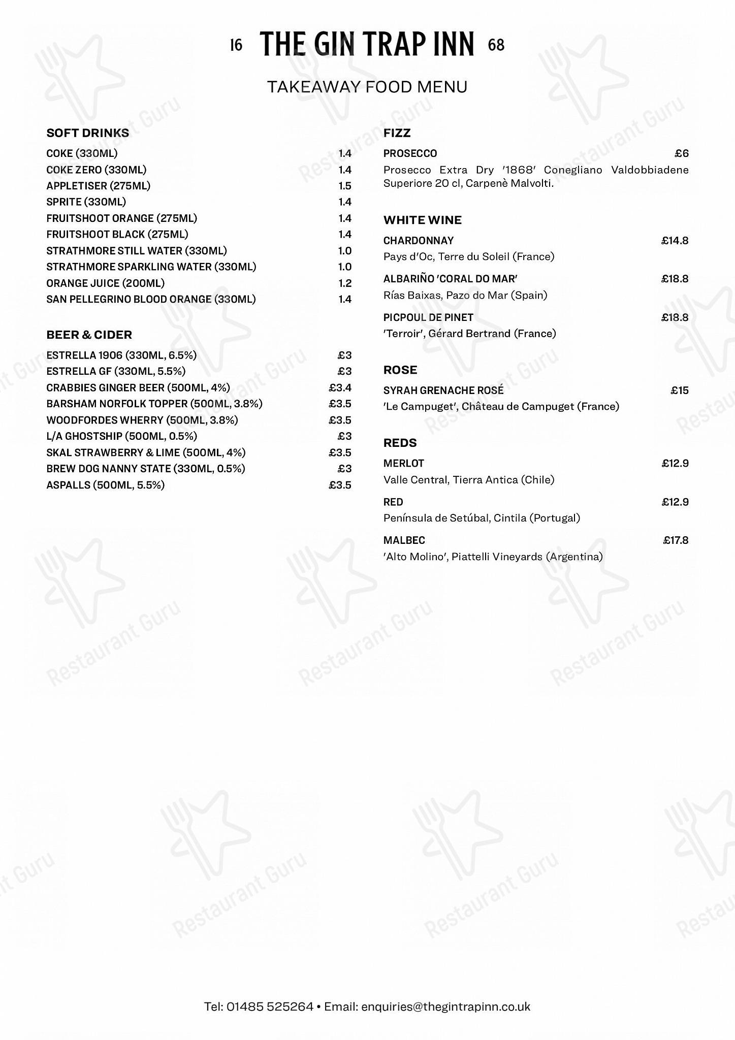 Menu at The Gin Trap Inn pub & bar, Hunstanton