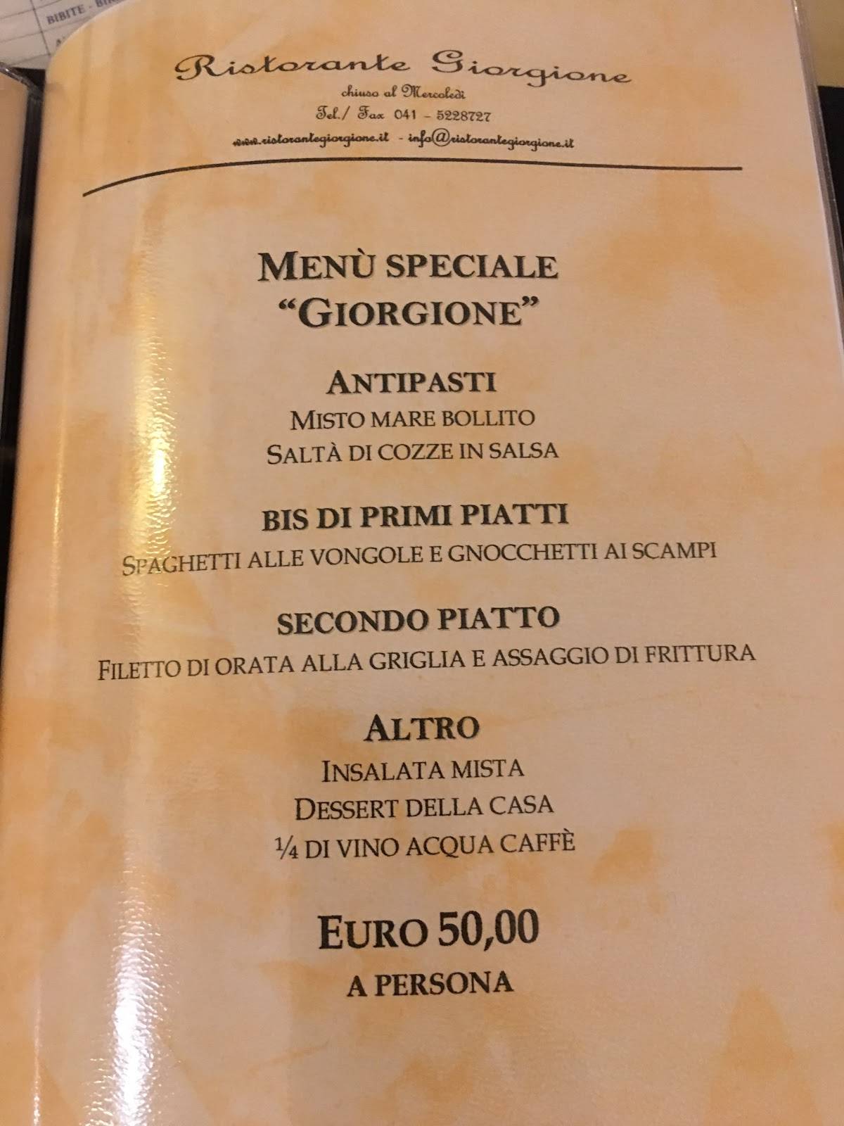 Menu da Ristorante Giorgione Snc, Venezia