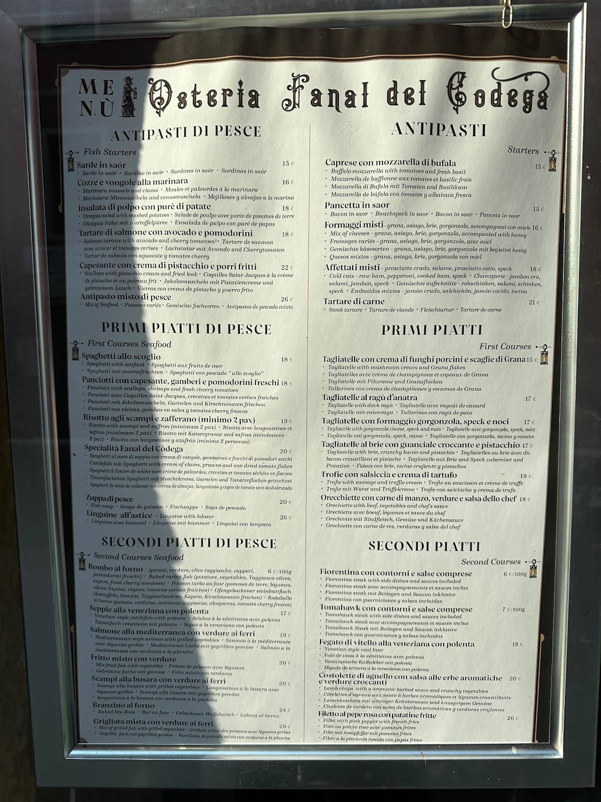 Menu da Giorgione ristorante, Venezia