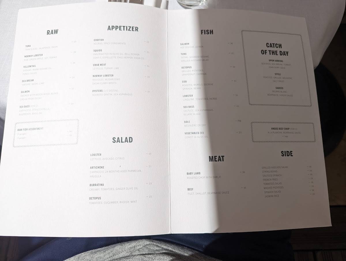 Menu at Girafe Restaurant, Paris
