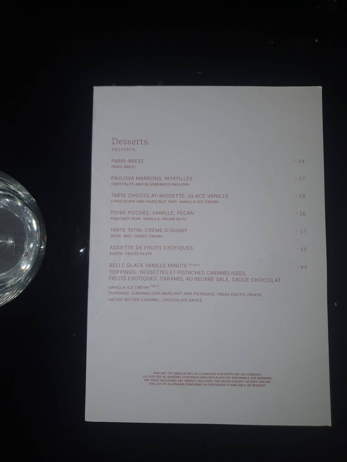 Menu at Girafe Restaurant, Paris