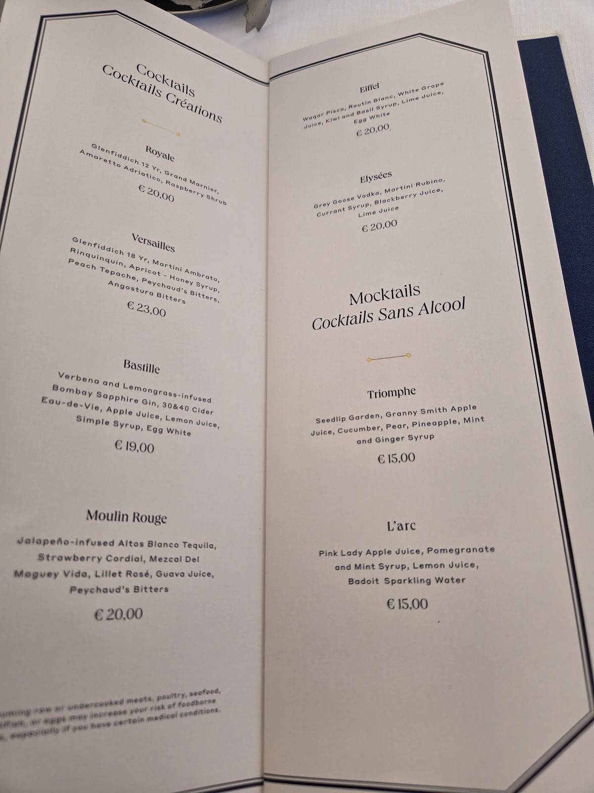 Menu at Girafe Restaurant, Paris