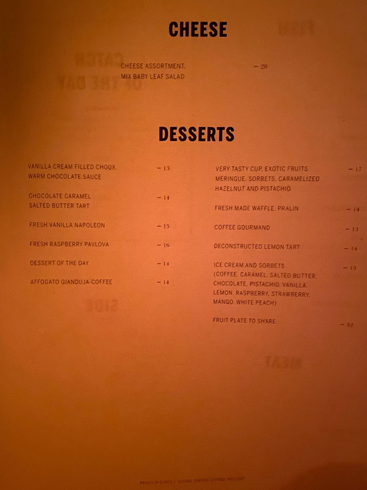 Menu at Girafe Restaurant, Paris