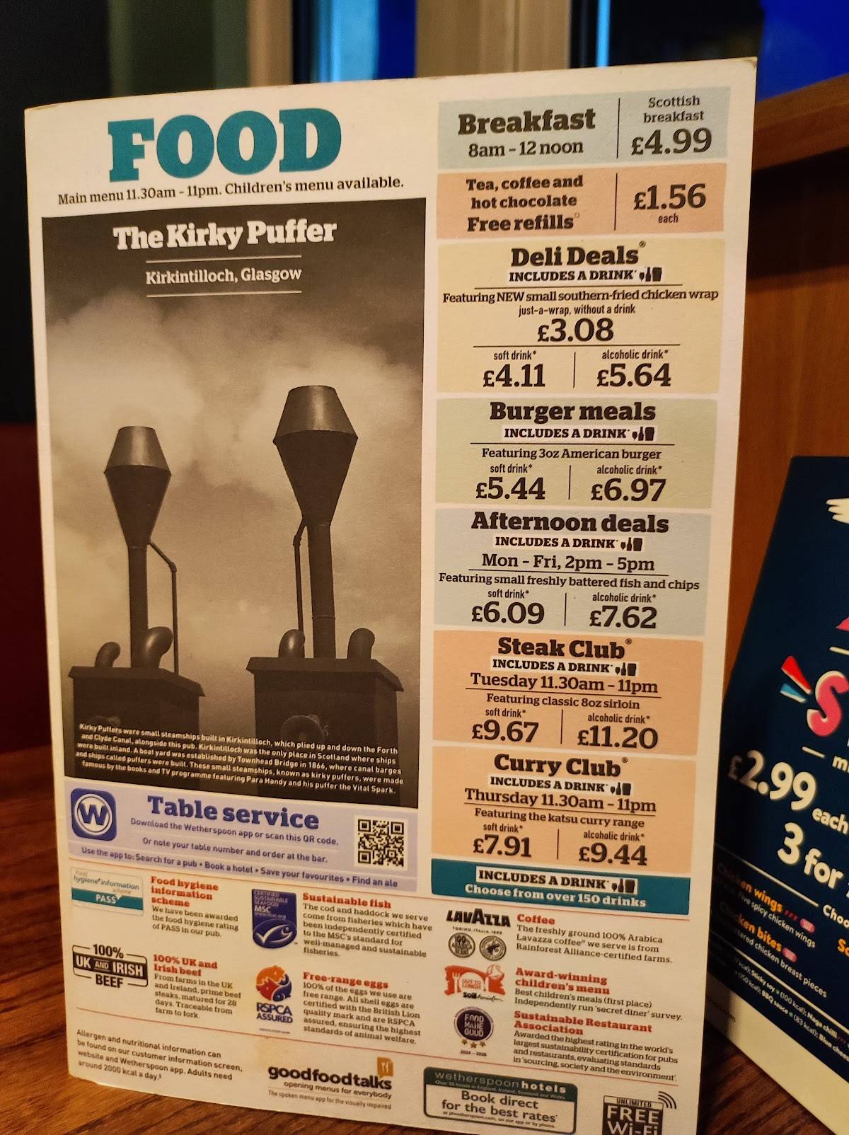 Menu at The Kirky Puffer - JD Wetherspoon pub & bar, Glasgow