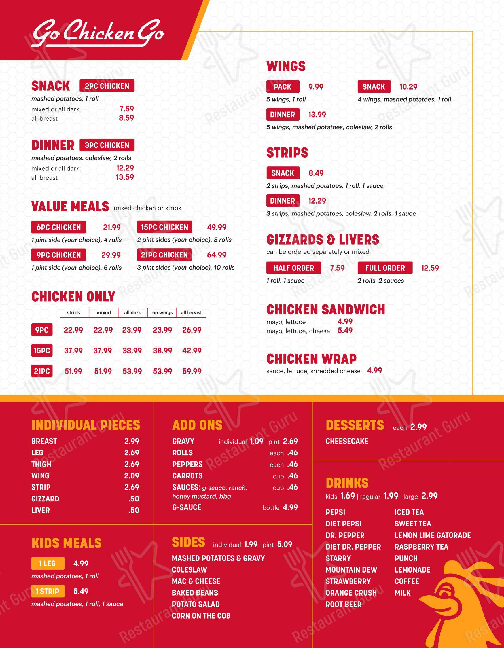 Menu at Go Chicken Go restaurant, Kansas City, Shawnee Dr