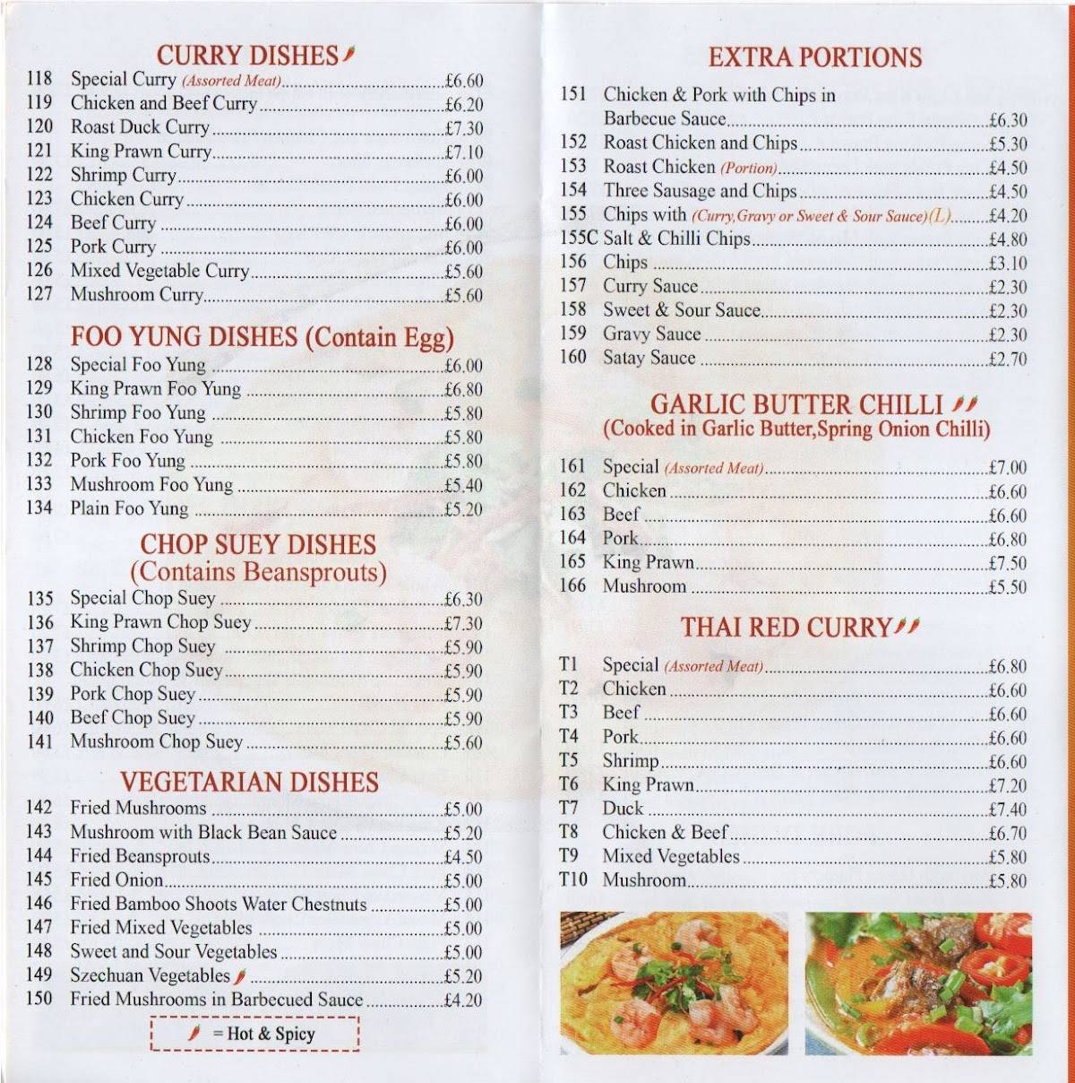 Menu at Go Sing fast food, Lydd
