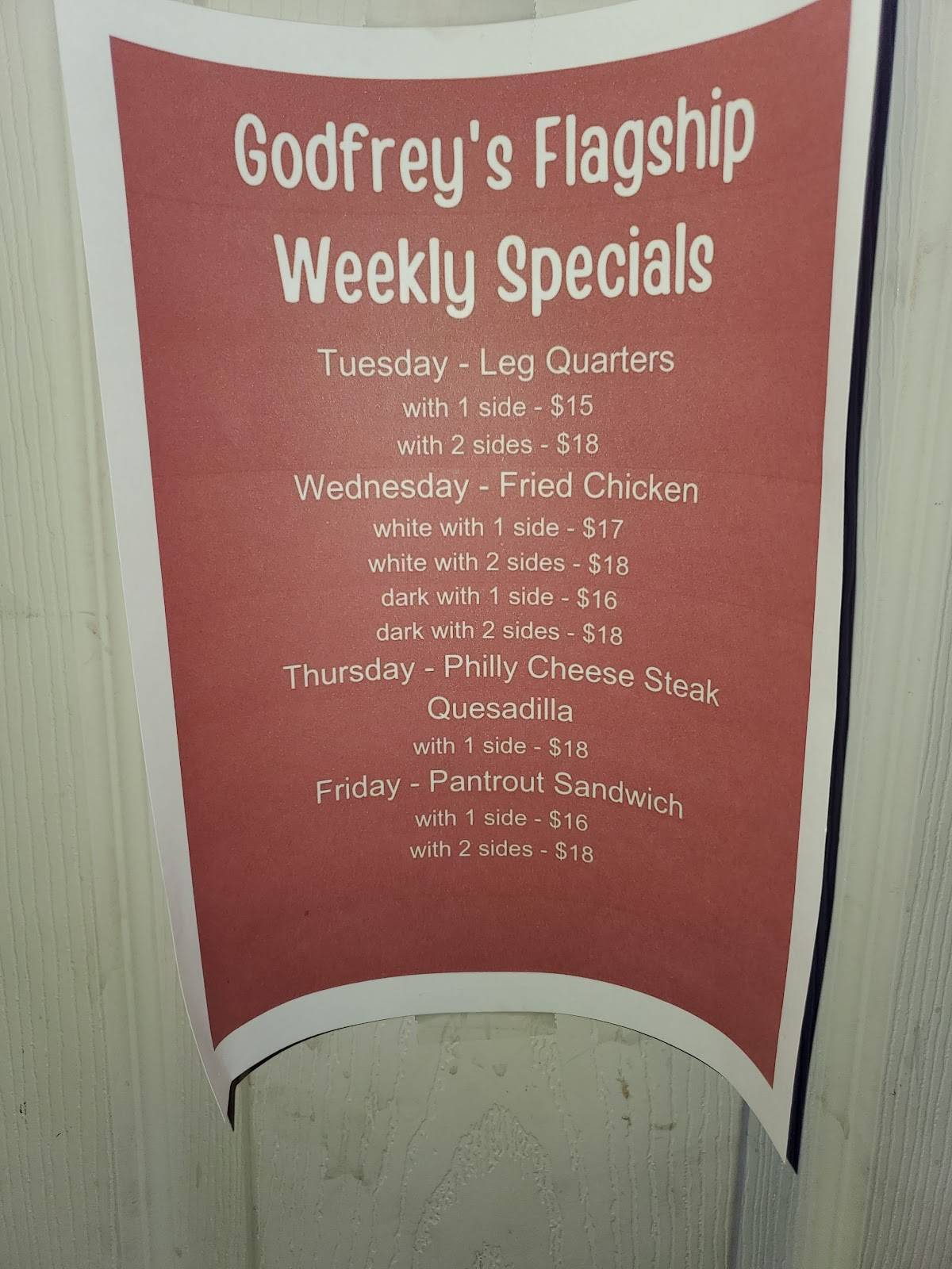 Menu at Godfrey's Flagship restaurant, Flowood