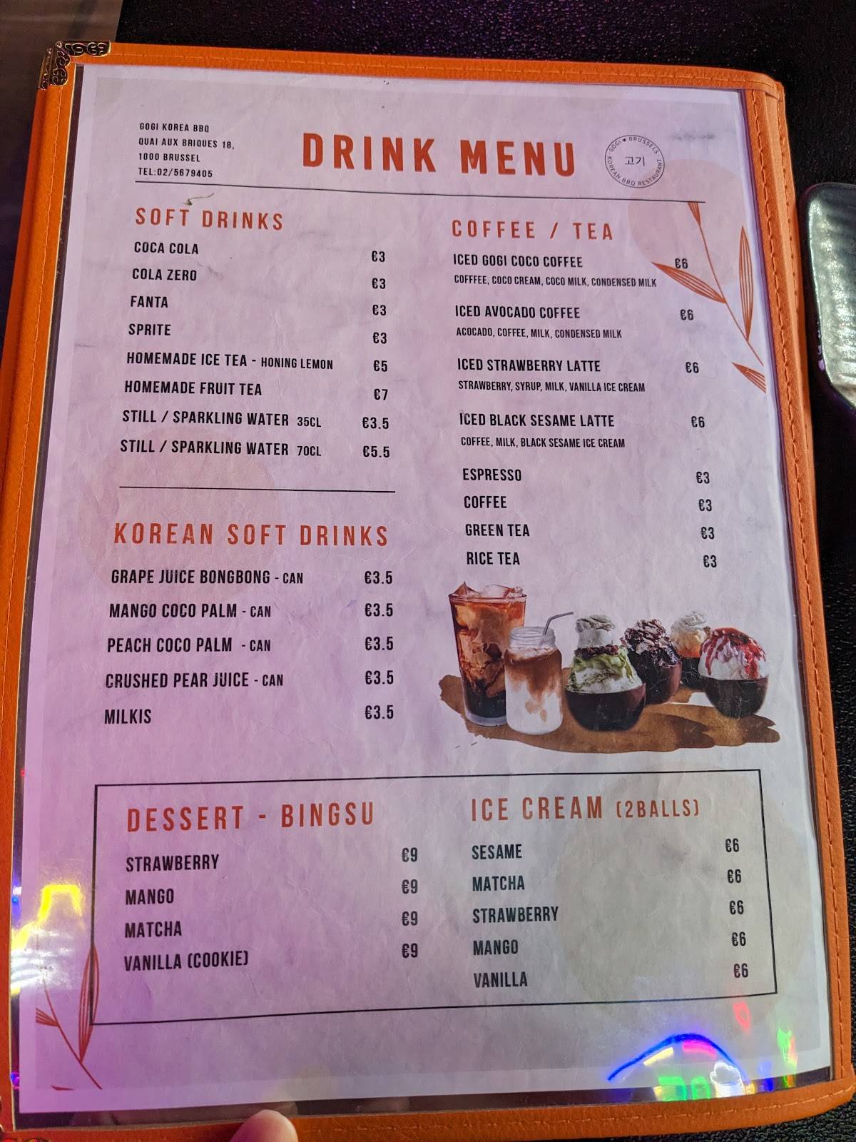 Menu au Gogi Korean BBQ, Bruxelles