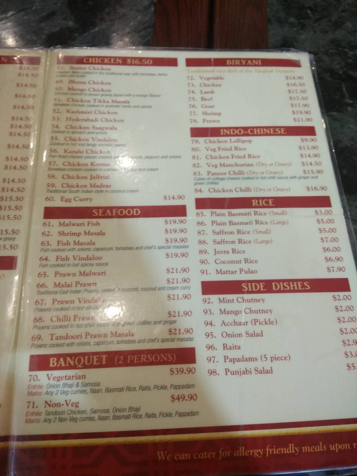Menu at Amin's Kitchen restaurant, Surfers Paradise