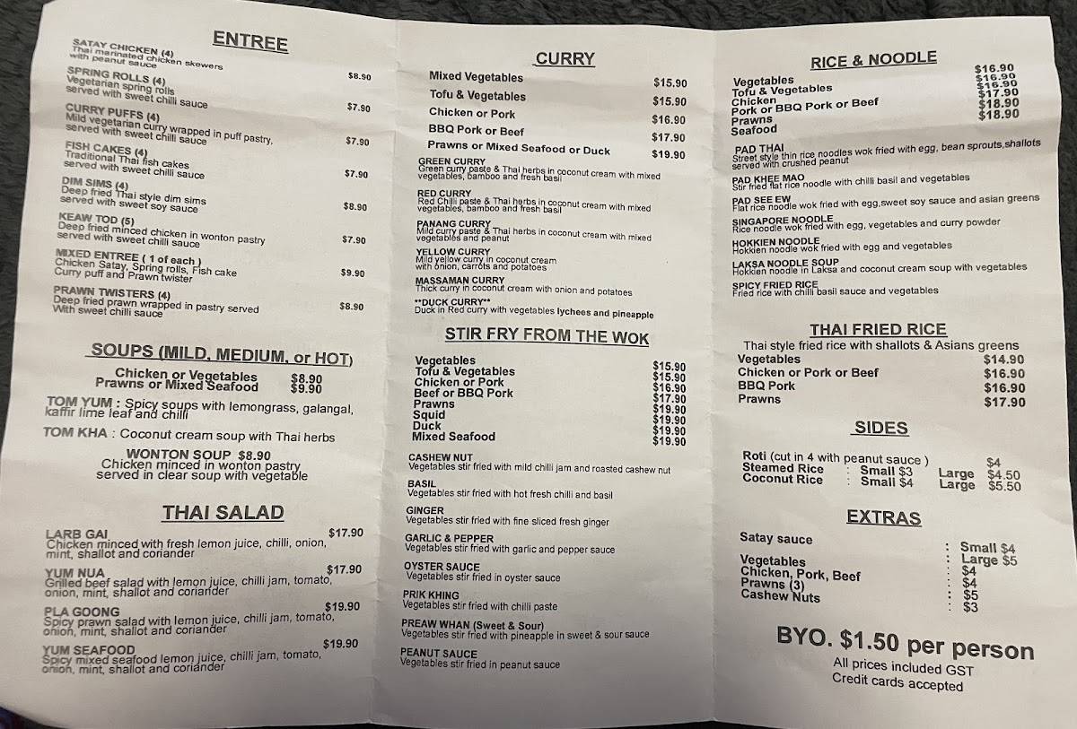Menu at I Am Thai Burleigh restaurant, Burleigh Heads