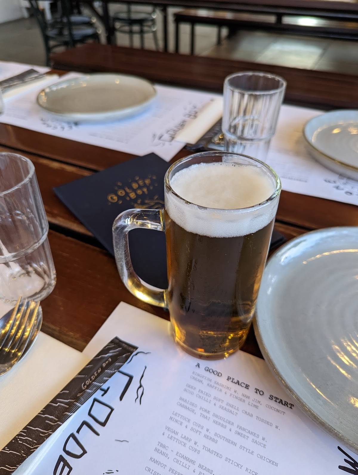 Menu at Golden Boy restaurant, Adelaide