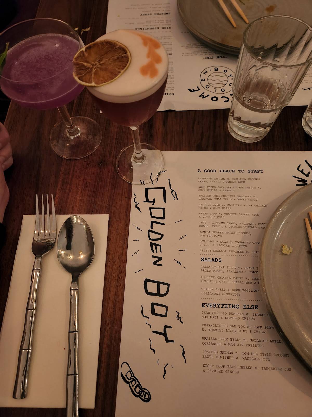 Menu at Golden Boy restaurant, Adelaide