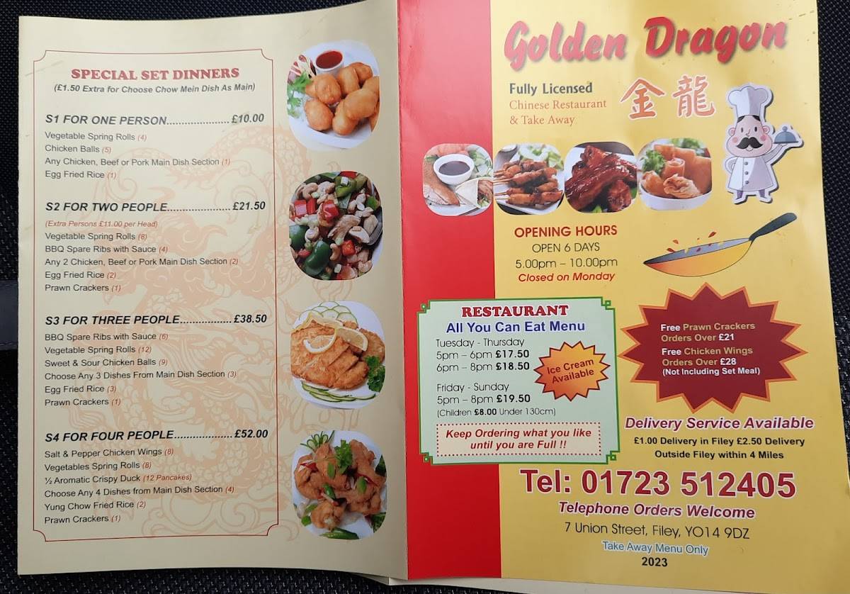 Menu at Golden Dragon restaurant, Filey