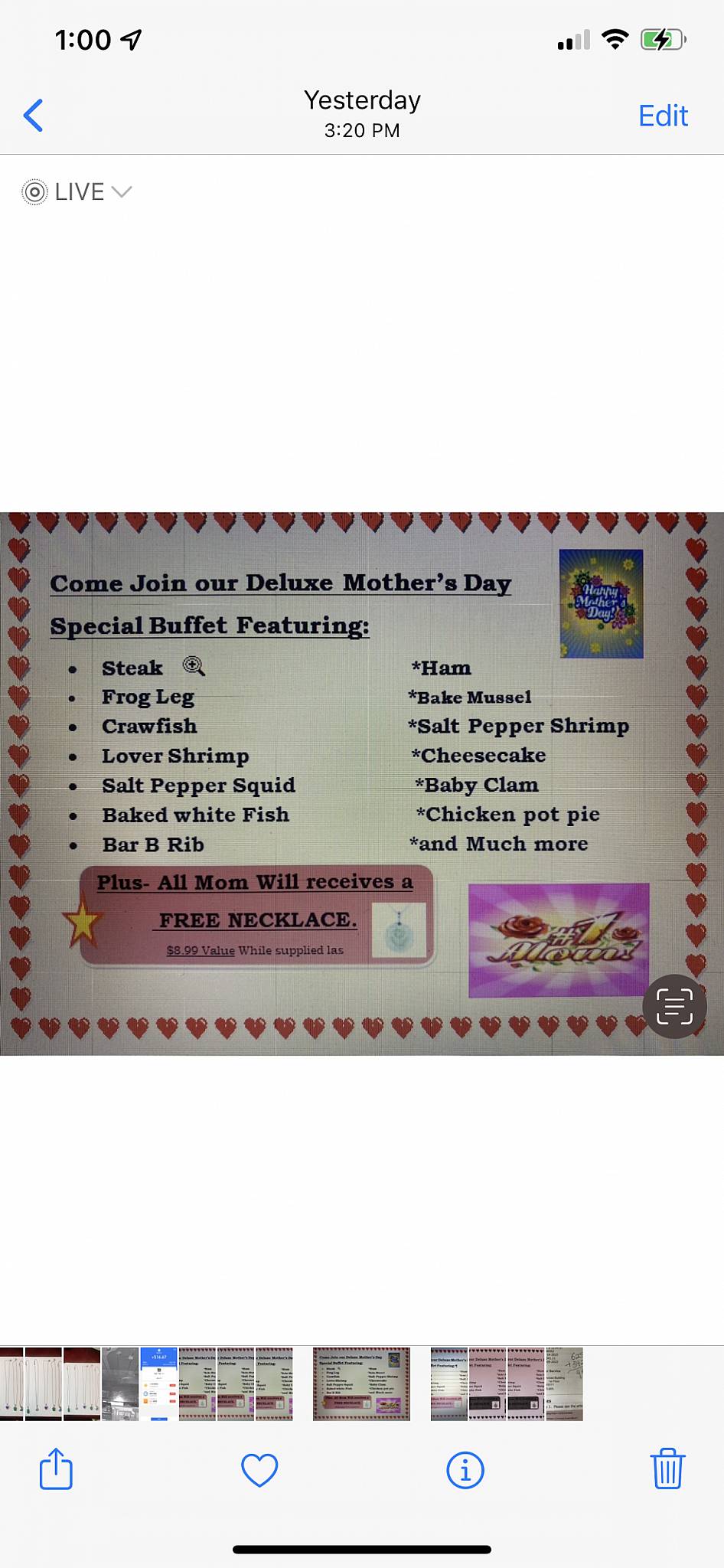 Menu at Golden Dragon Buffet restaurant, Hamilton