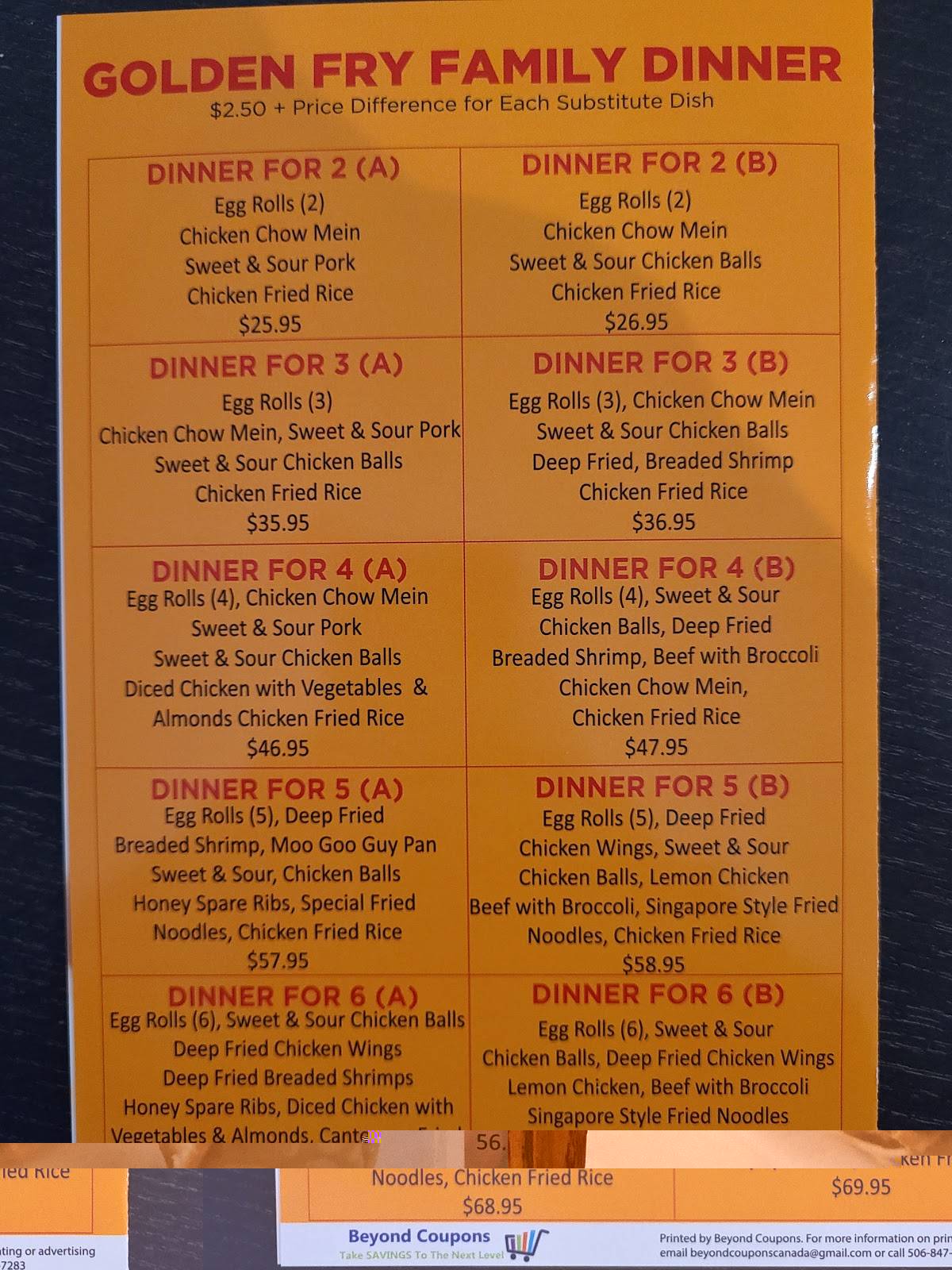 Menu at Golden Fry Chinese Restaurant, Rothesay