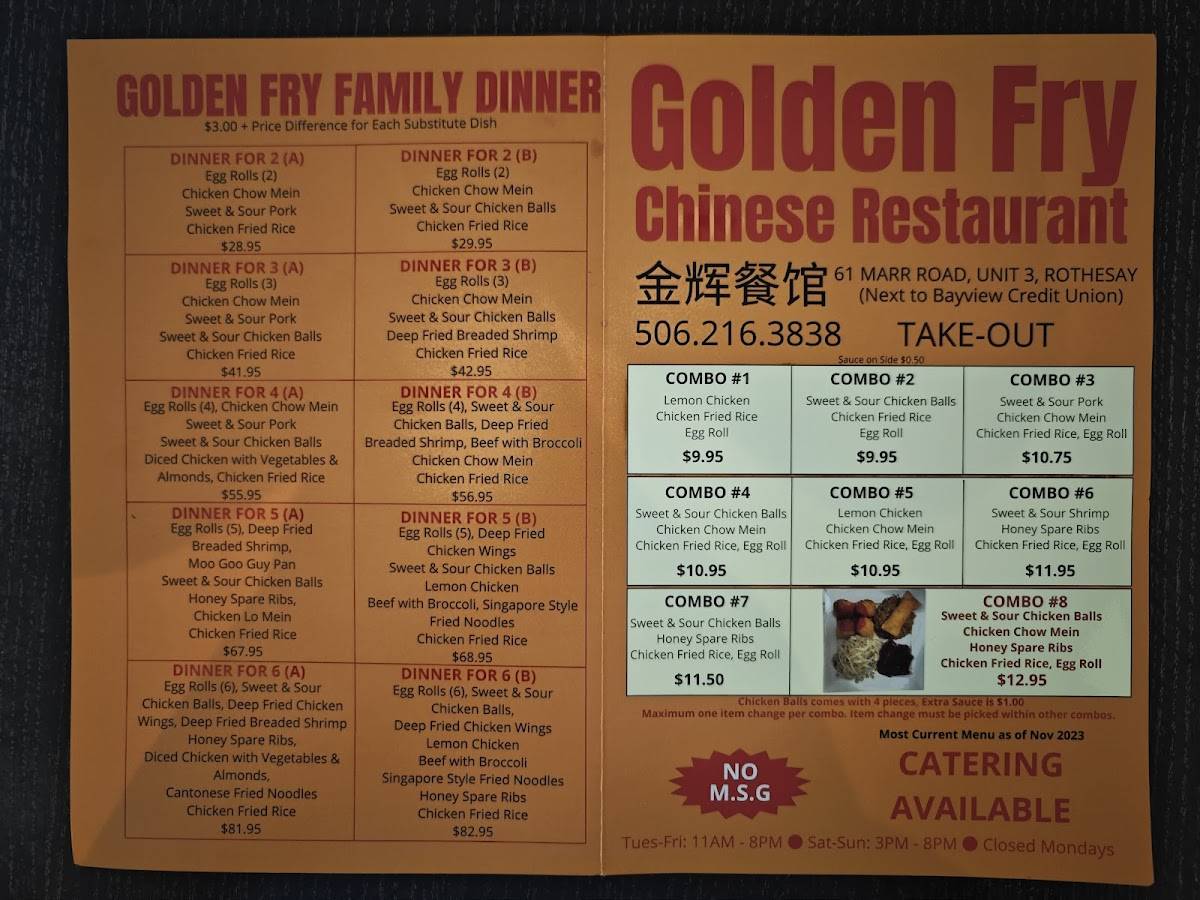 Menu at Golden Fry Chinese Restaurant, Rothesay