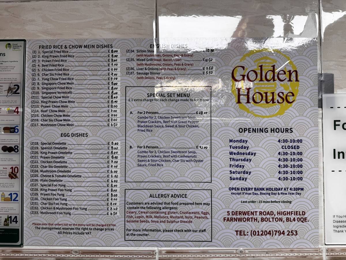 Menu at Golden House restaurant, Bolton