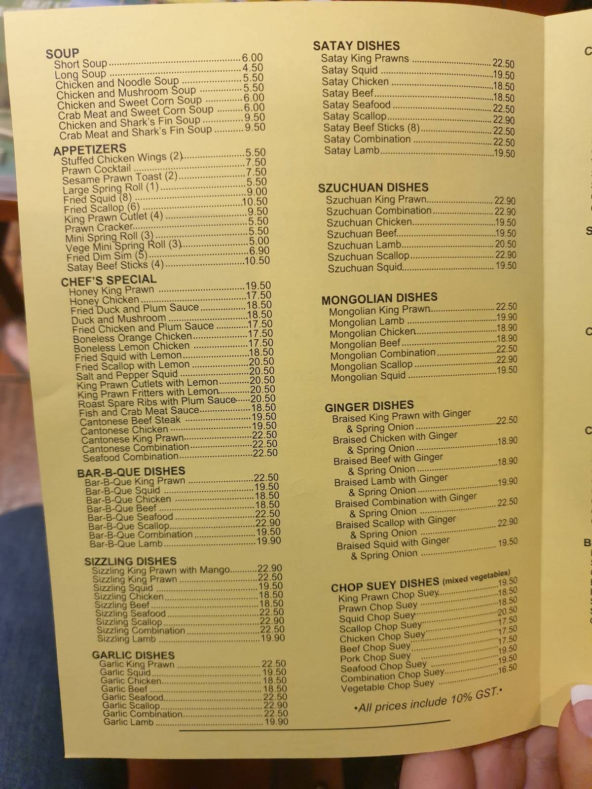 Menu at Golden Orient Chinese Restaurant, Esperance